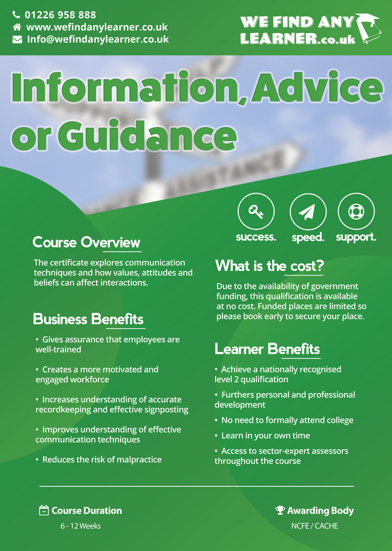 Information, Advice or Guidance Level 2 | We Find Any Learner