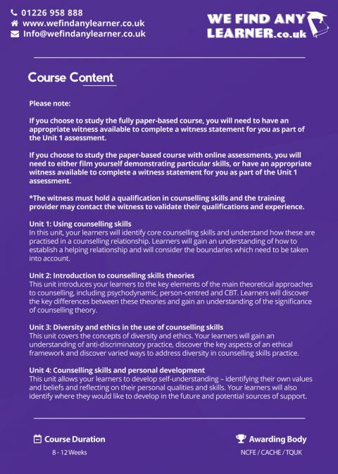 Counselling Skills Level 2 | We Find Any Learner