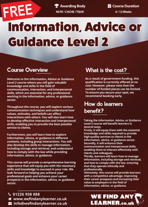 Information, Advice or Guidance Level 2 | We Find Any Learner